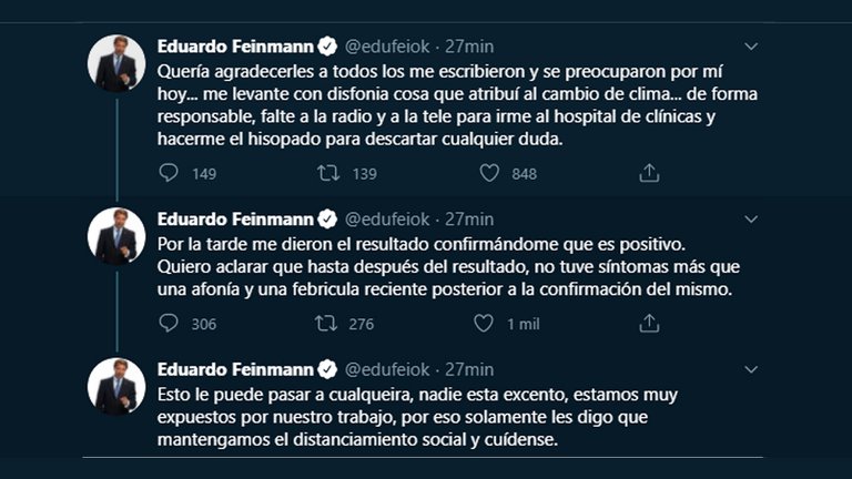El periodista Eduardo Feimann contó que tiene coronavirus